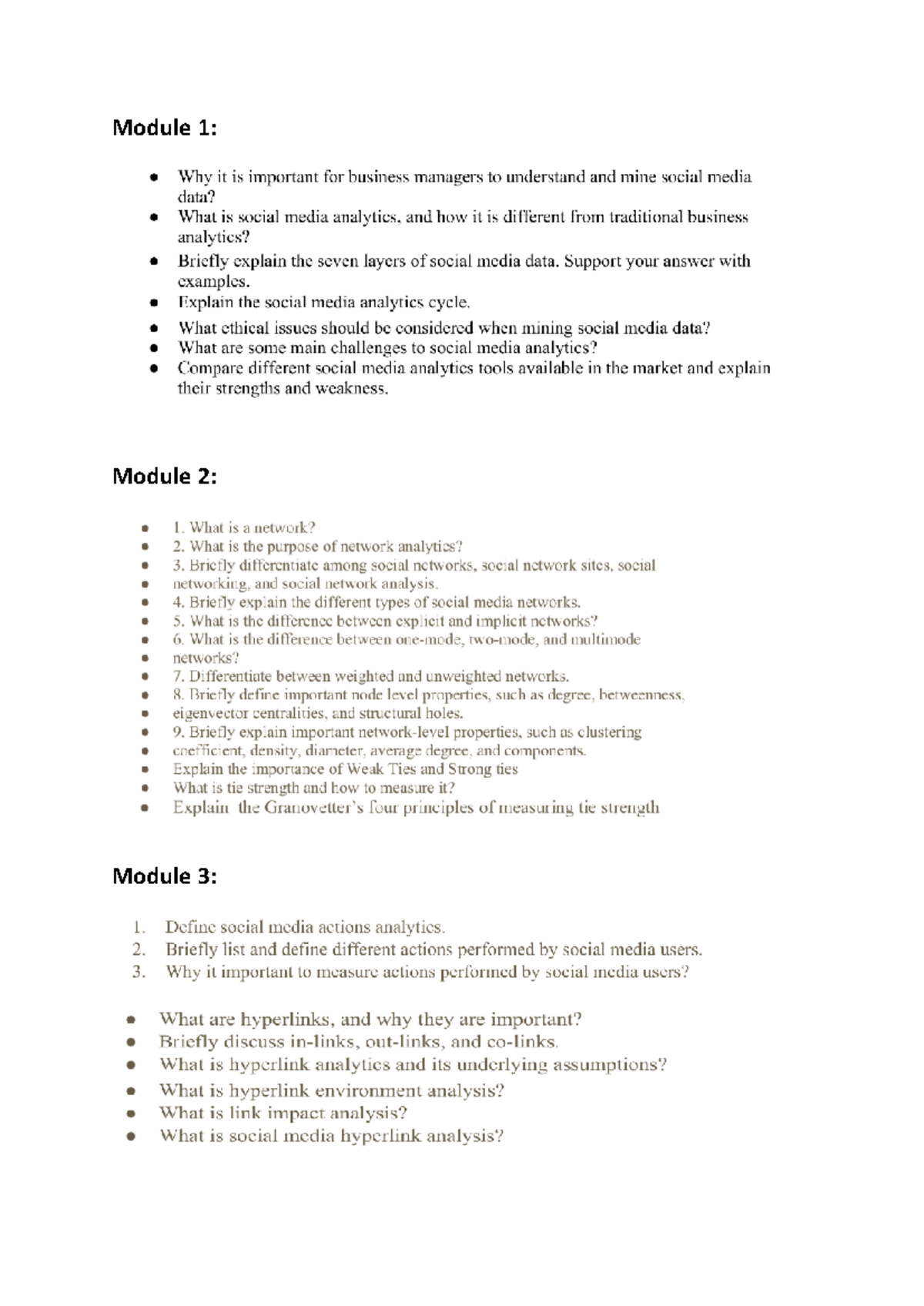 SMA Questions - Computer Engineering - Module 1: Module 2: Module 3 ...