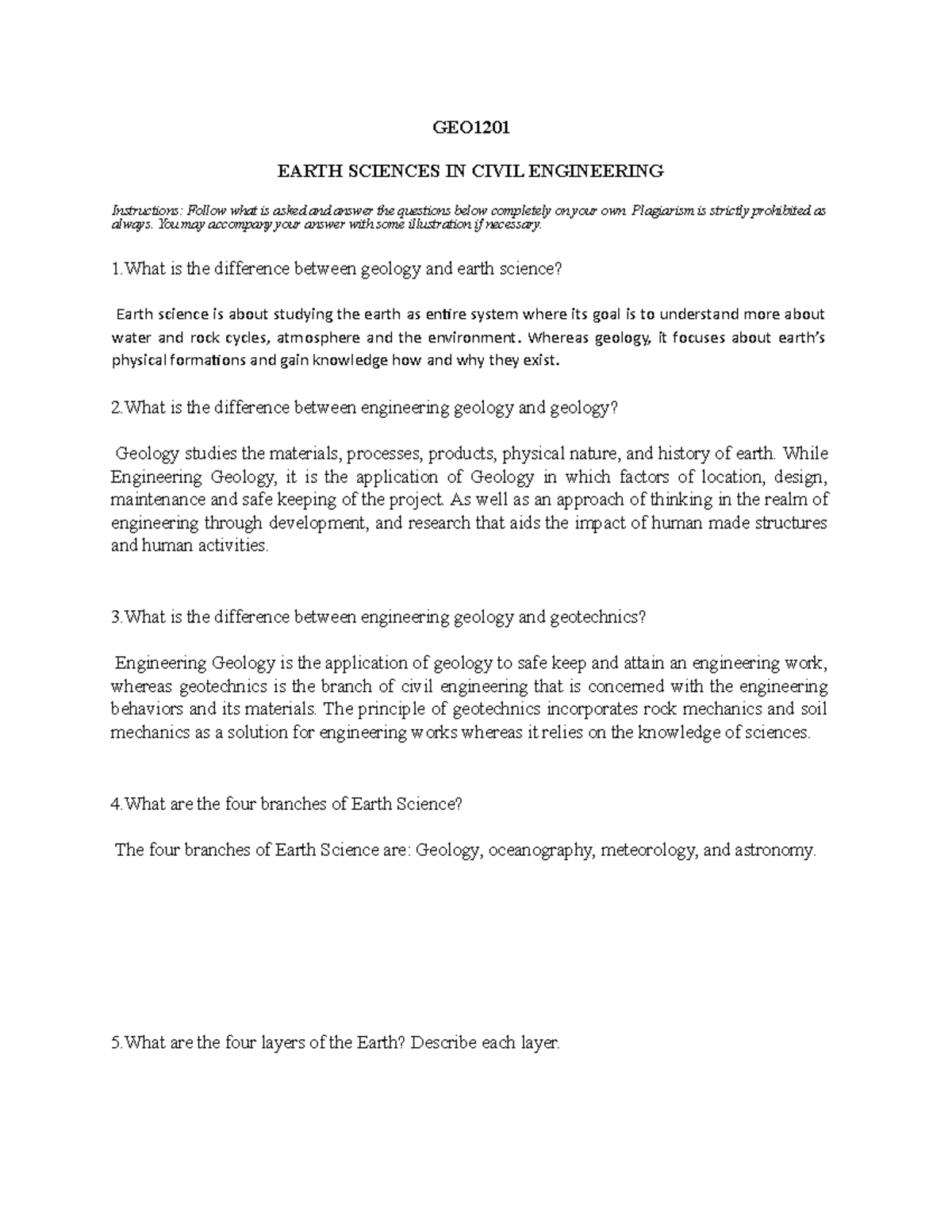 Tutorial work for Earth Sciences - GEO EARTH SCIENCES IN CIVIL ...