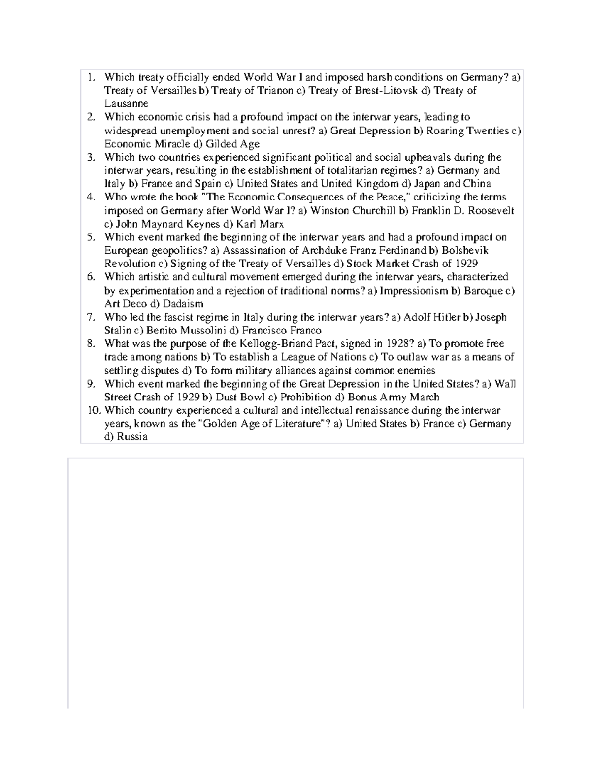 Interwar Years practice quiz - Which treaty officially ended World War ...