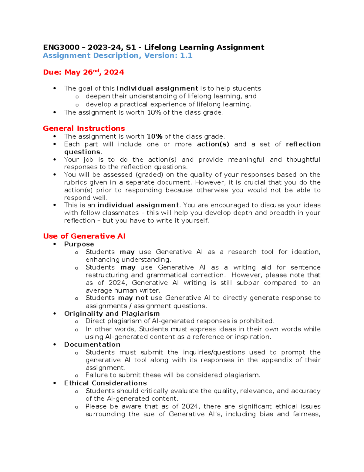 Lifelong Learning Assignment Description - ENG3000 – 2023-24, S1 ...