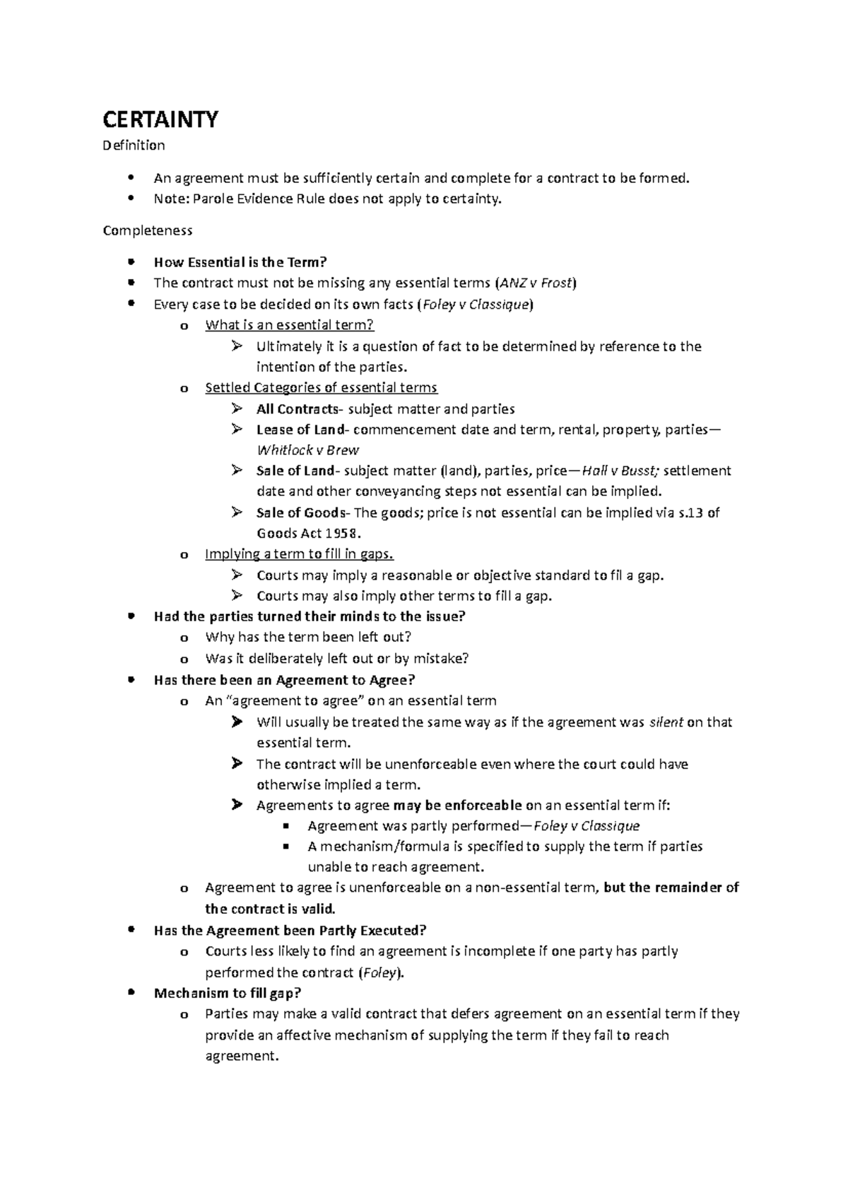 Contract Formation Certainty - CERTAINTY Definition An agreement must ...