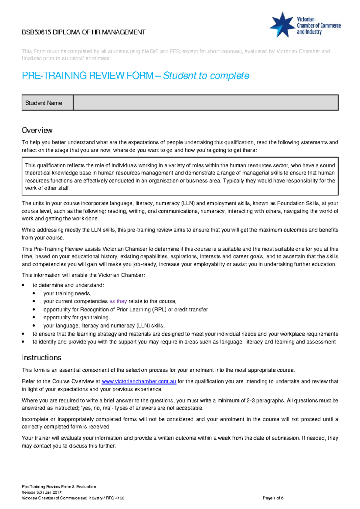 Pre Training Needs Assessment - This Form must be completed by all ...