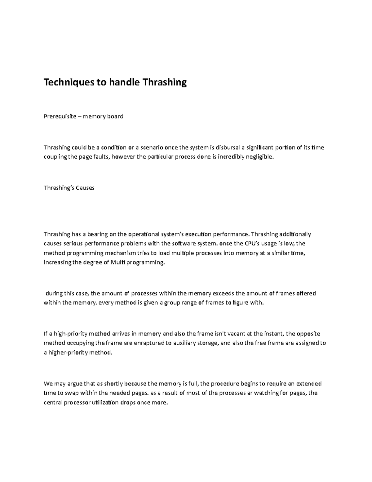 Techniques to handle Thrashing - Techniques to handle Thrashing Prerequisite – memory board ...