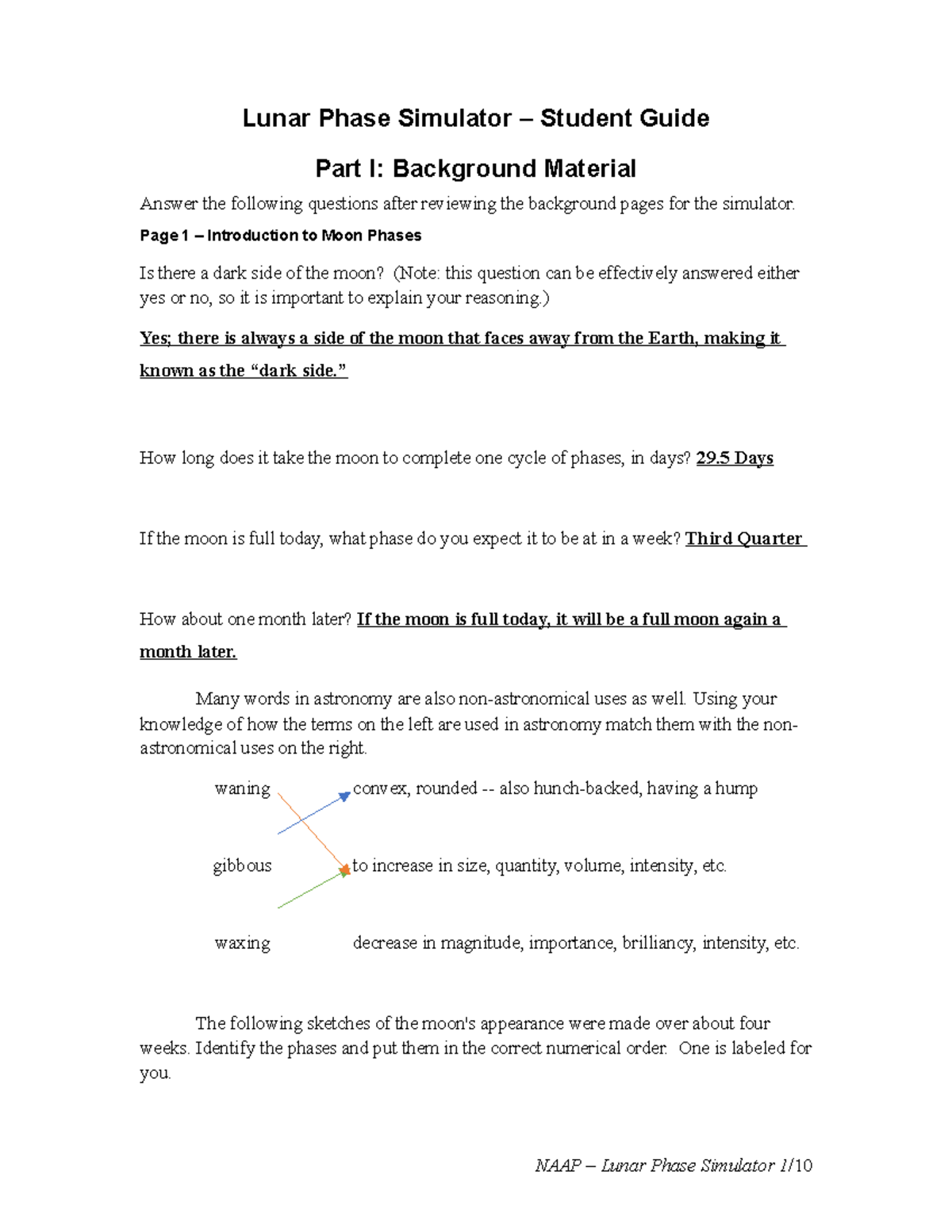 Lab 3 Lunar Phases - Lunar Phase Simulator – Student Guide Part I ...