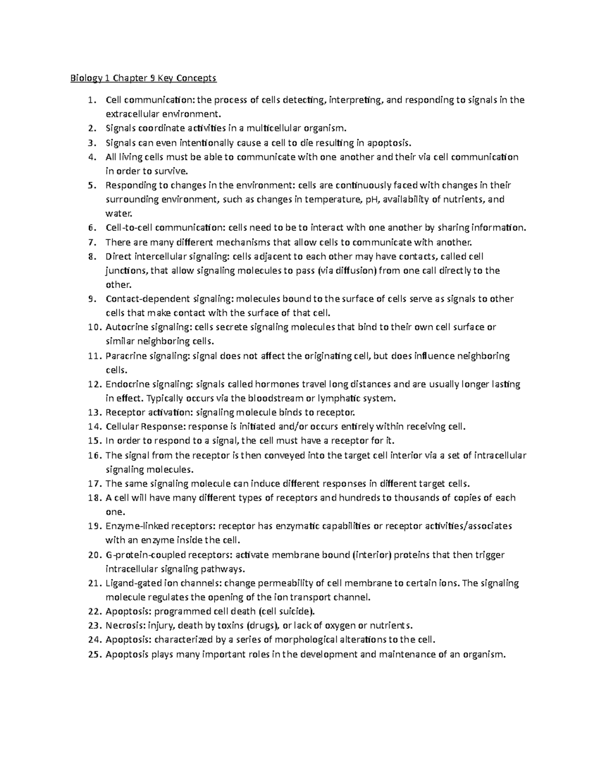 Biology Chapter 9 Key Concepts - Biology 1 Chapter 9 Key Concepts Cell ...