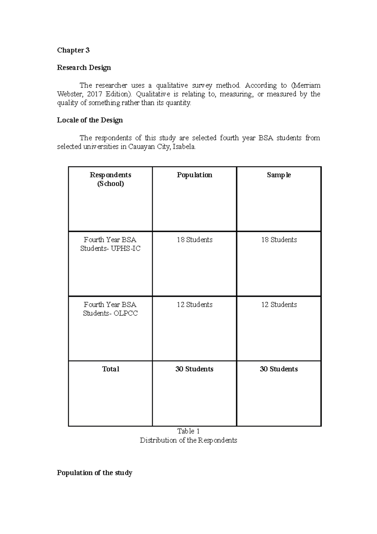 Chapter 3 - INTRODUCTION RRL - Chapter 3 Research Design The researcher ...