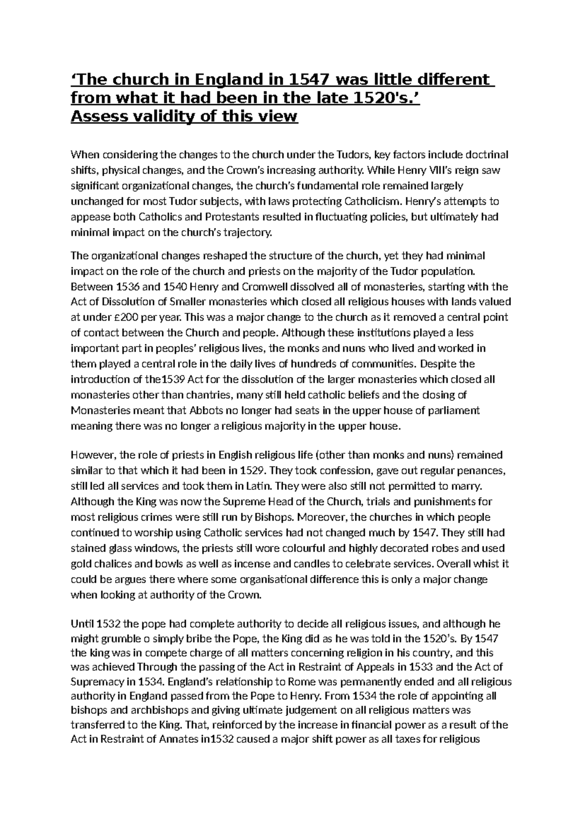 ‘The church in England in 1547 was little different from what it had ...