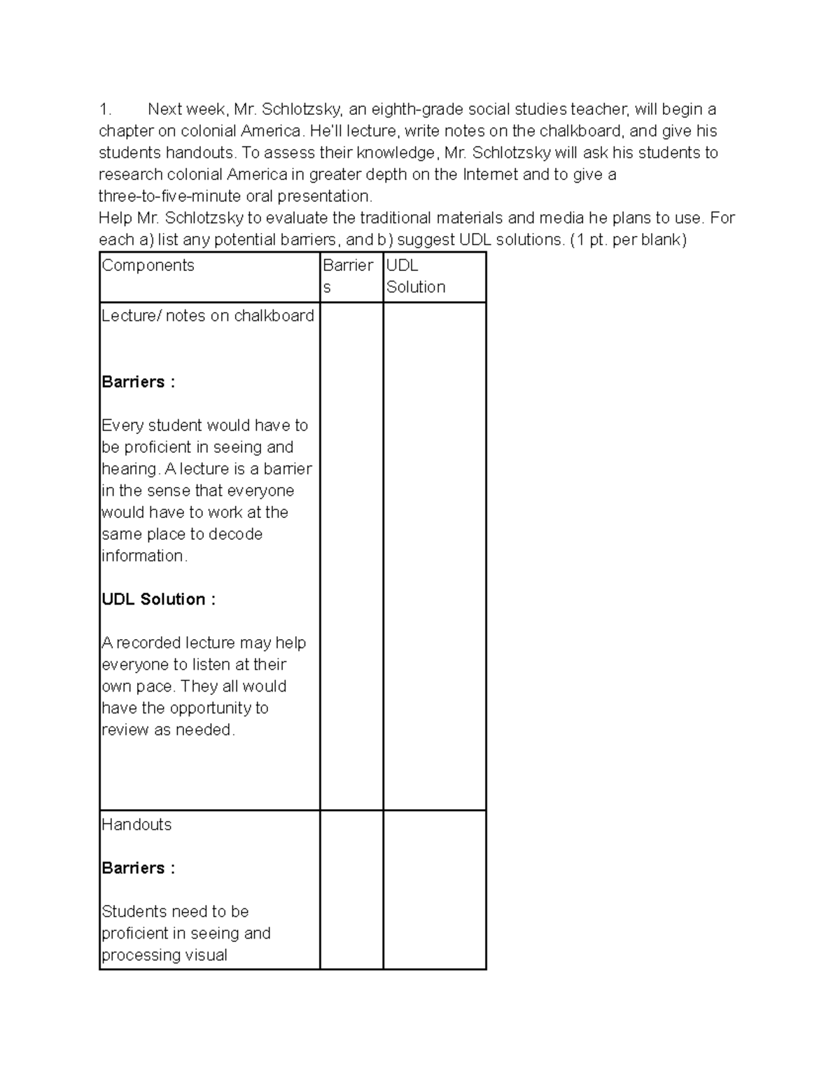 IRS UDL Module - Next week, Mr. Schlotzsky, an eighth-grade social ...