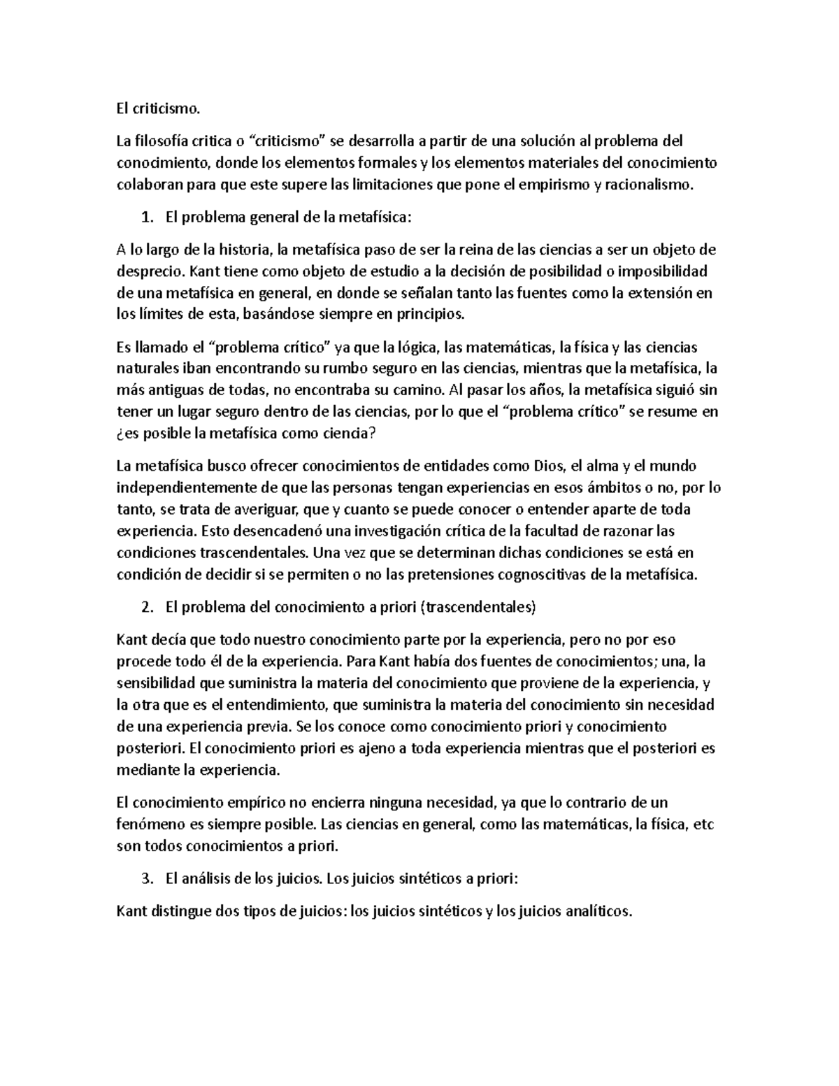 El criticismo - Kant - El criticismo. La filosofía critica o ...