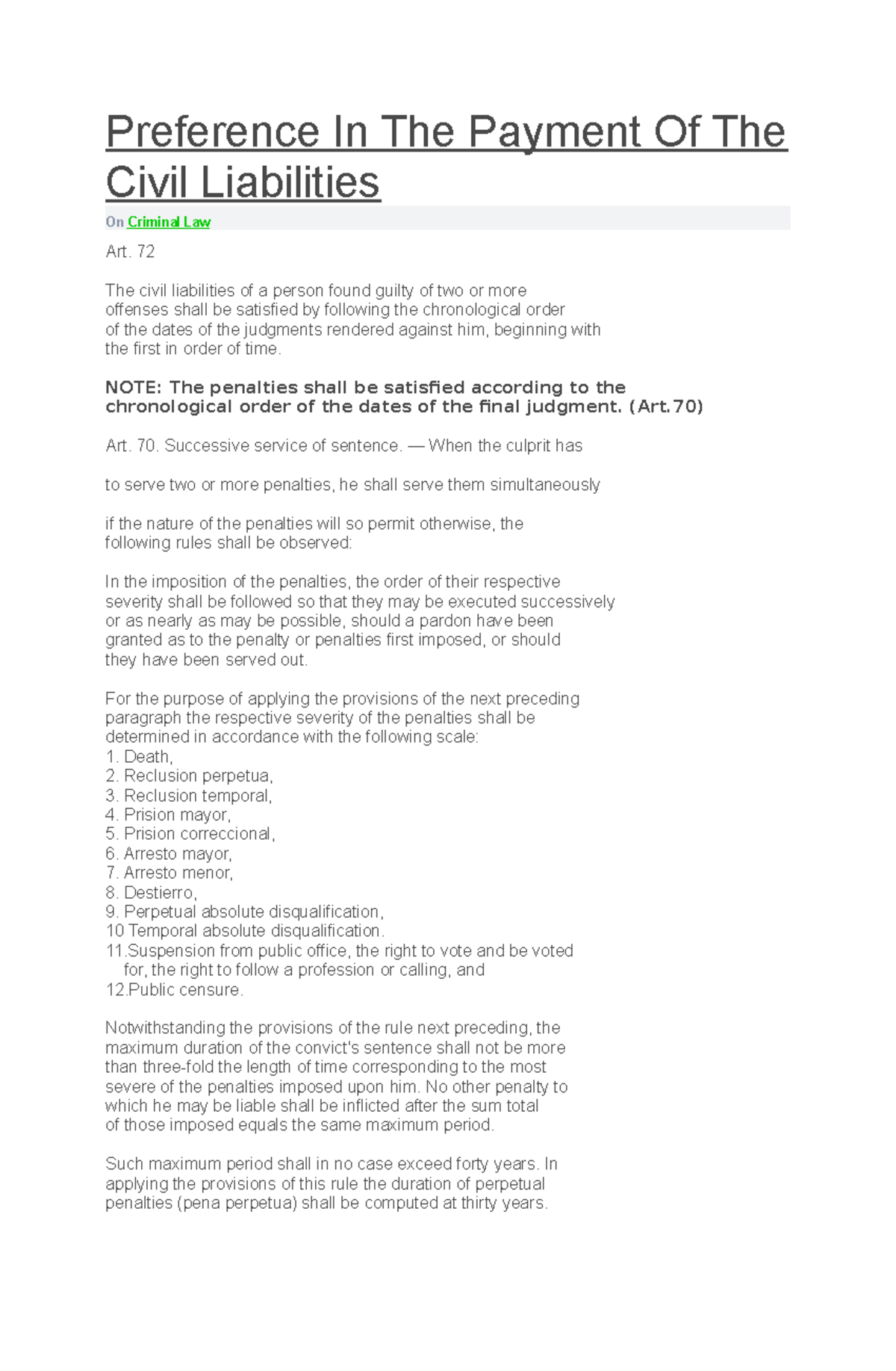 Preference In The Payment Of The Civil Liabilities - Preference In The ...