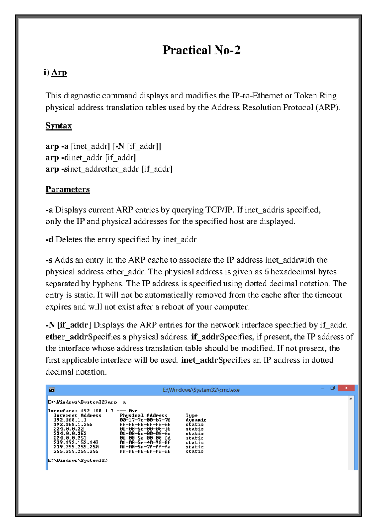 CN Practical - Ytidimkgf - Practical No- i) Arp This diagnostic command ...