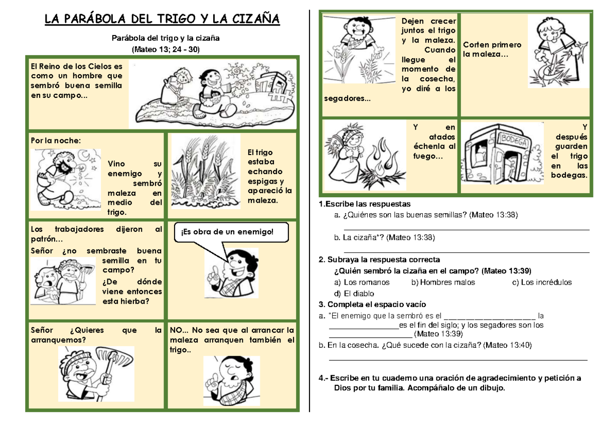 Religión LA Parábola DEL Trigo Y LA Cizaña - LA PARÁBOLA DEL TRIGO Y LA ...