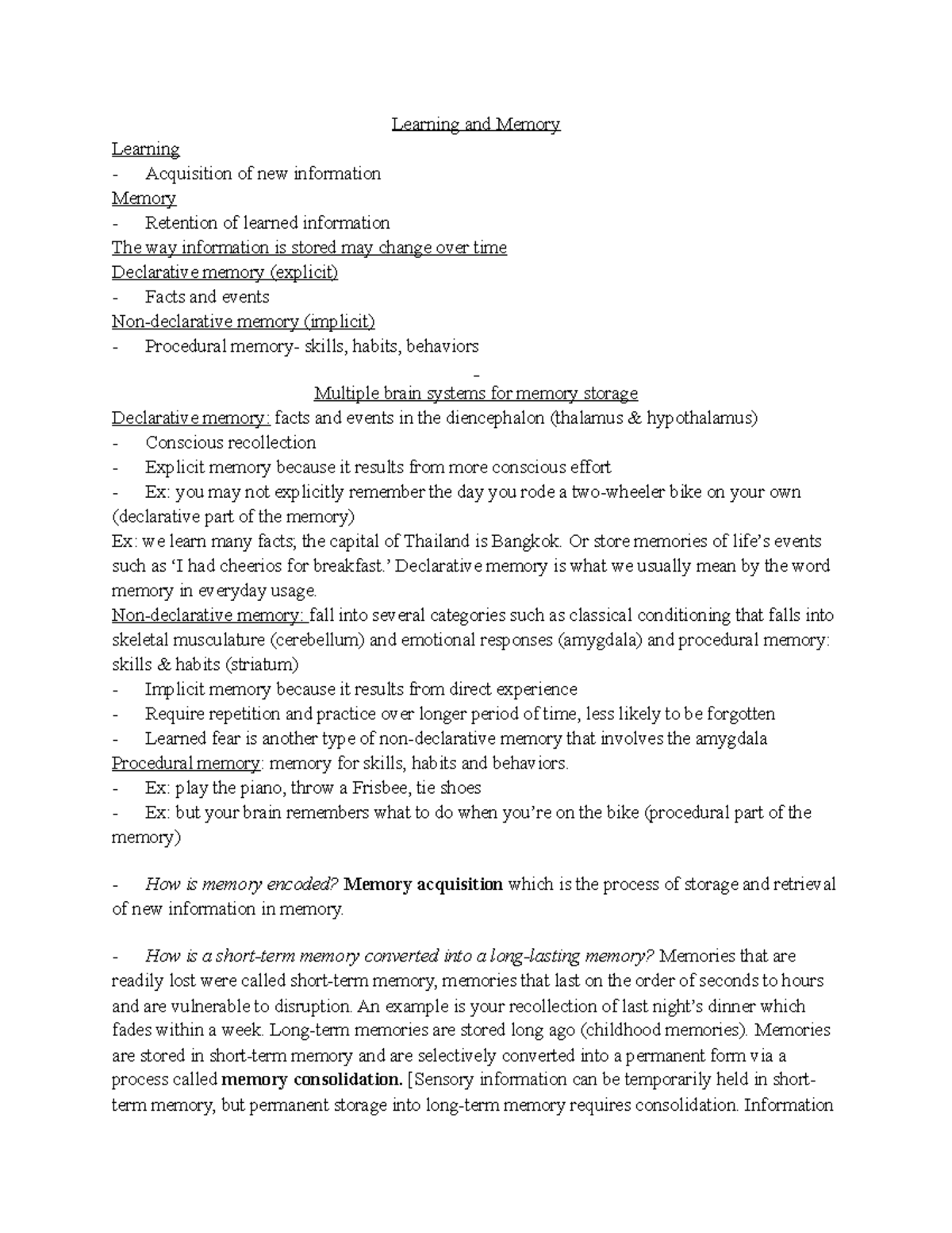 Psych 126-Learning & Memory - Learning and Memory Learning ...