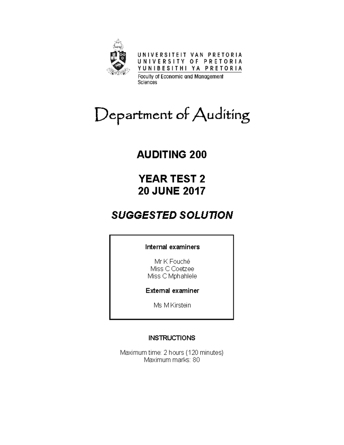 Test 2 February 2017 Answers Warning Tt Undefined Function 22 Department Of Auditing 