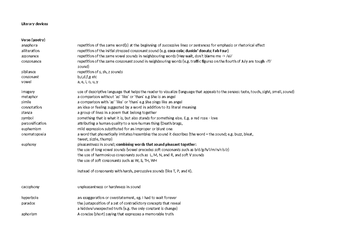 Literary-terms-prose-and-verse - Literary devices Verse (poetry ...