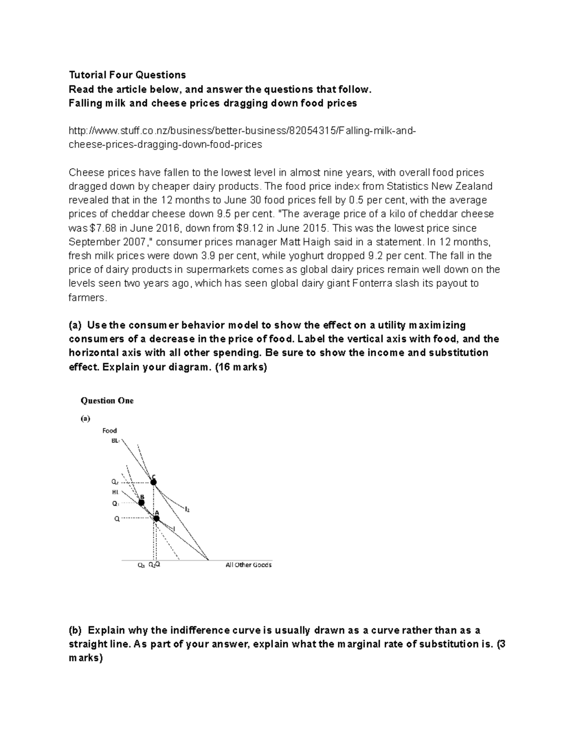 ECO Tutorial 4 - Turoial 4 work - Tutorial Four Questions Read the ...