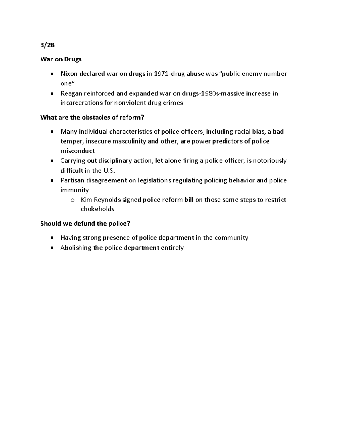 War on drugs lecture notes - 3/ War on Drugs Nixon declared war on ...