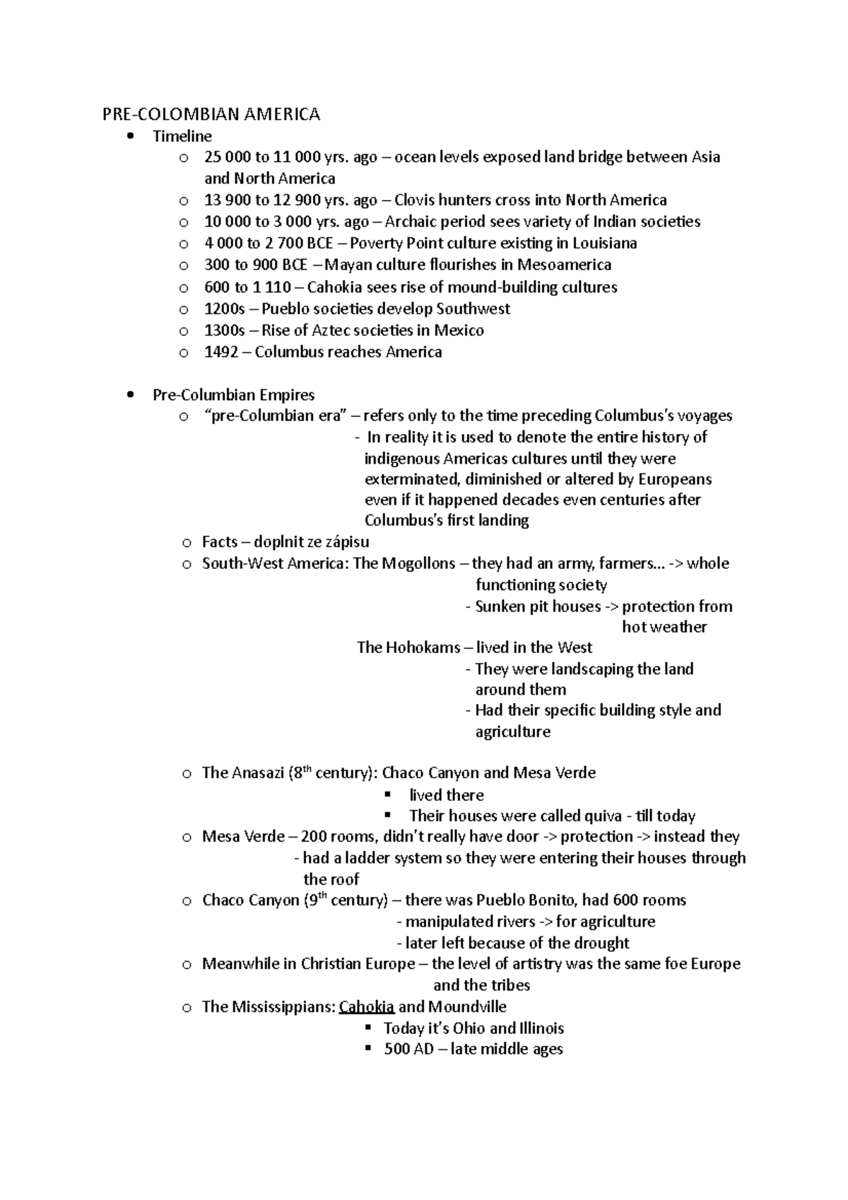 1. Pre-Columbian Period - PRE-COLOMBIAN AMERICA Timeline o 25 000 to 11 ...