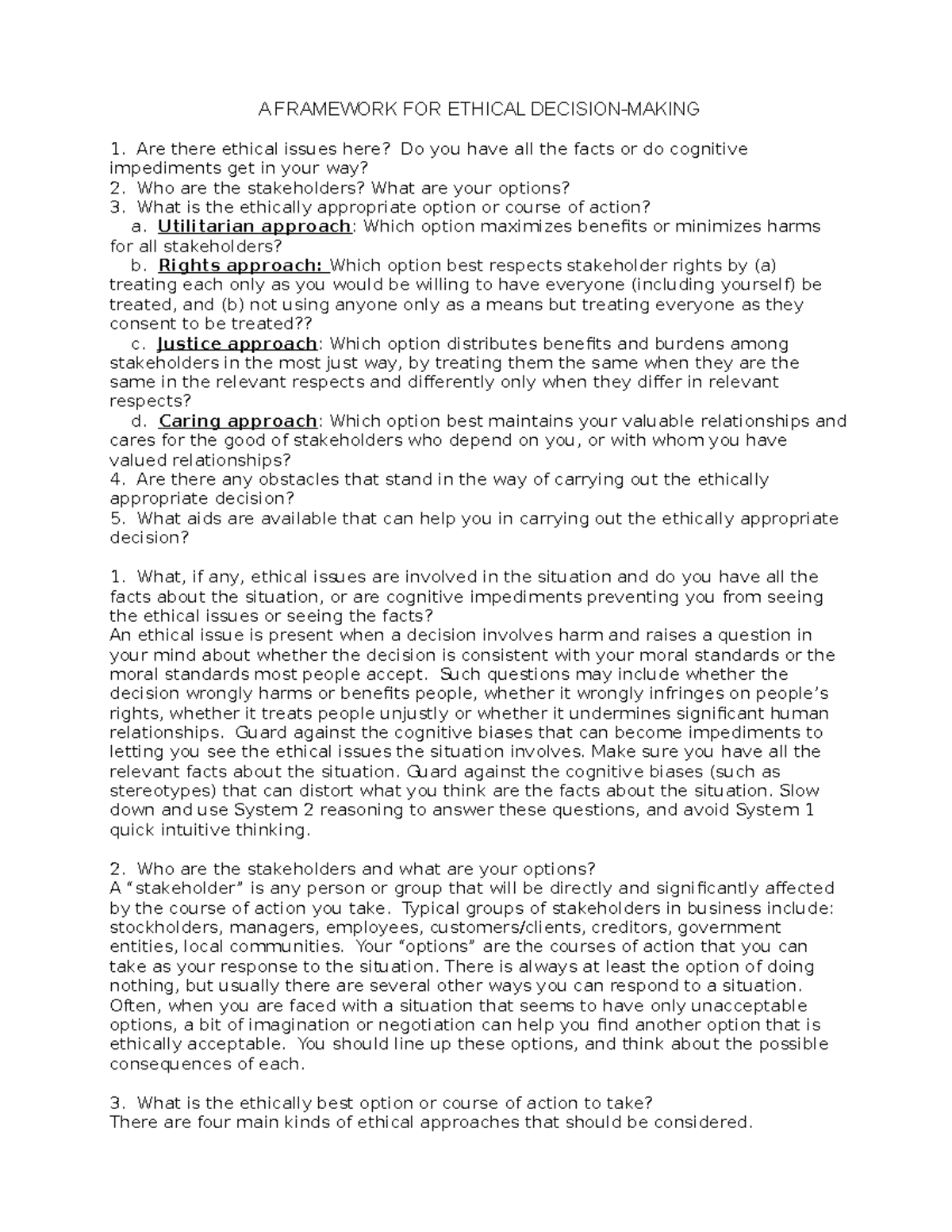 Framework for Ethical Decision-Making - A FRAMEWORK FOR ETHICAL ...