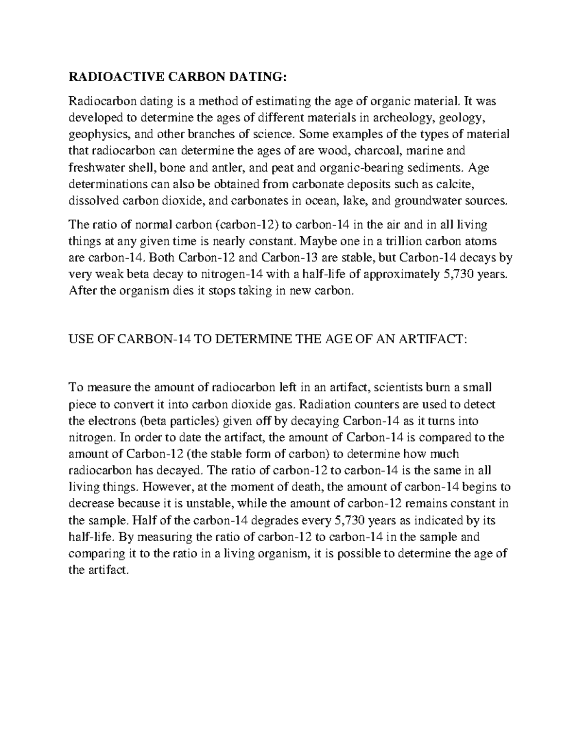 NE7303 Handout-4 Radioactive Dating - RADIOACTIVE CARBON DATING ...