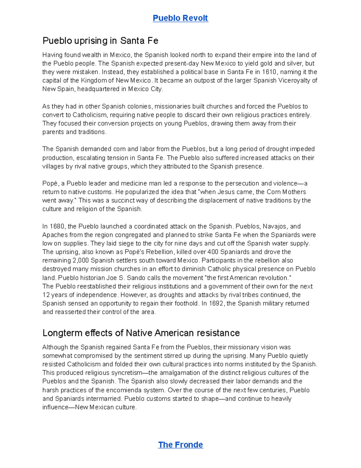 Challenges to State Power Student Documents - Pueblo Revolt Pueblo ...