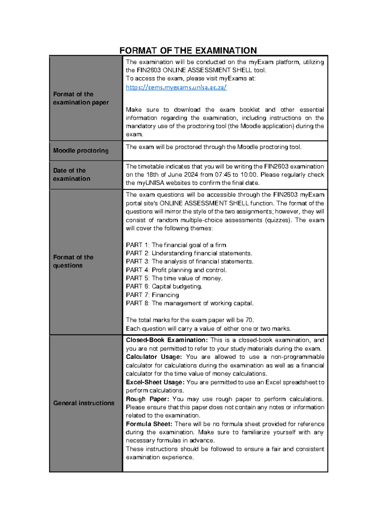 Format OF THE Examination FOR Semester 2 (3) (12) (2) - FORMAT OF THE ...