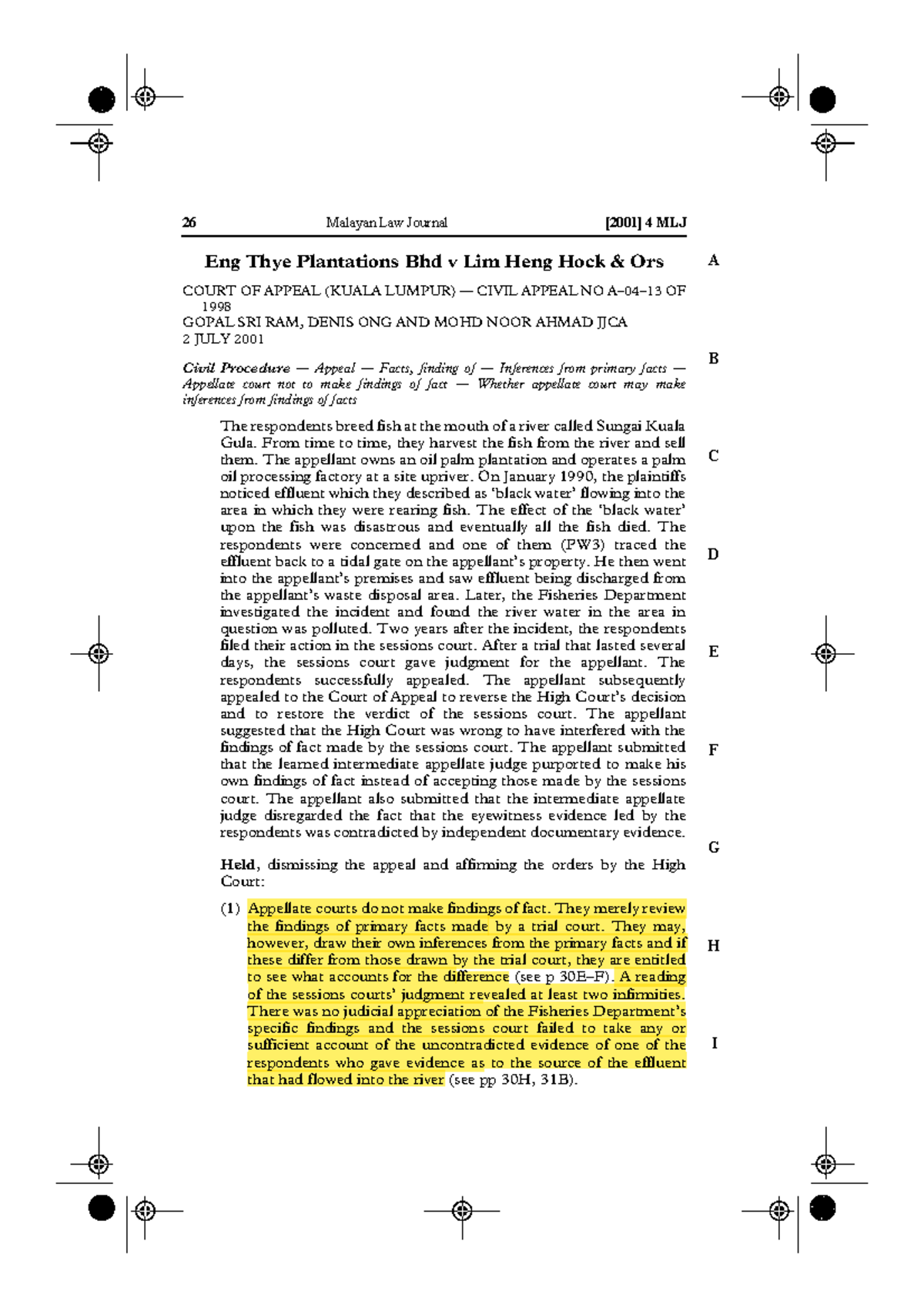 ENG THYE Plantations BHD v LIM HENG HOCK & ORS [2001 ] 4 MLJ 26 - 26 ...