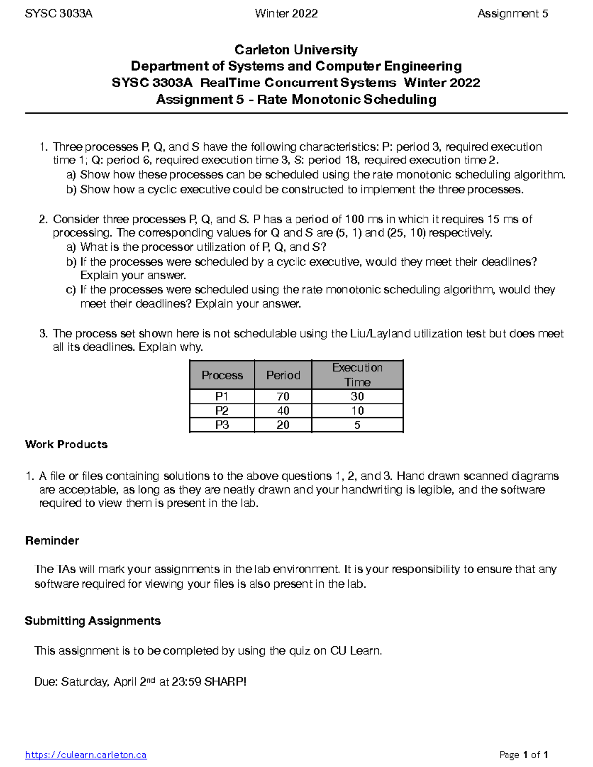 SYSC3303A W22 A5 - Assignment 5 - SYSC 3033A Winter 2022 Assignment 5 Carleton University ...