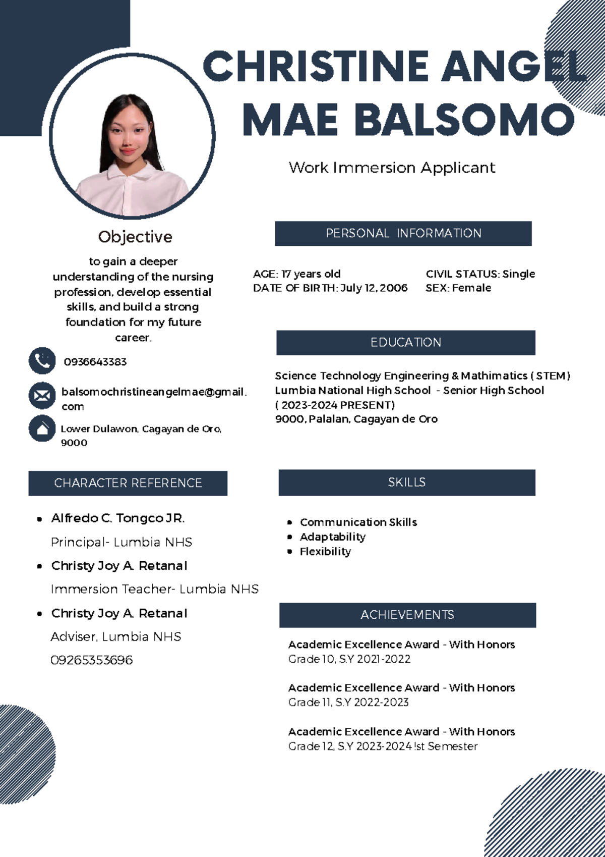 Blue professional modern CV resume-1 - CHRISTINE ANGEL PERSONAL ...