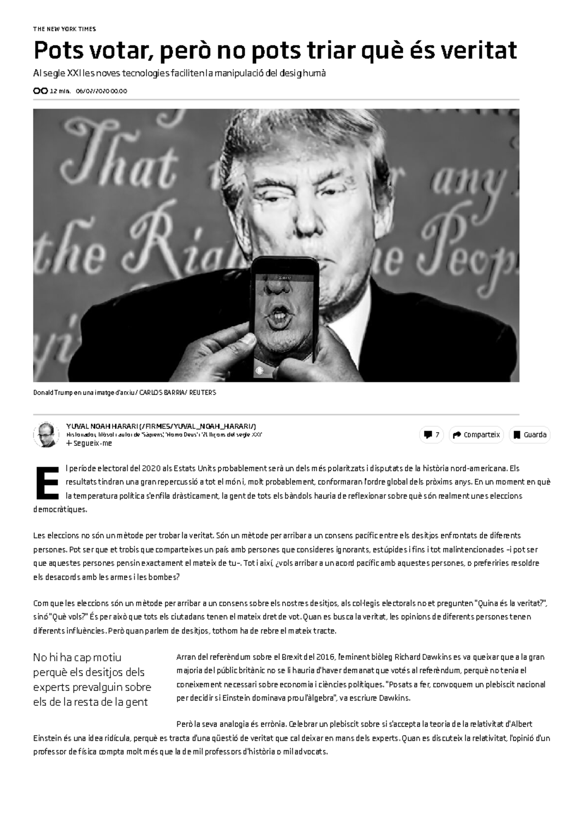 Pots votar, però no pots triar què és veritat (Yuval Noah Harari) - E ...