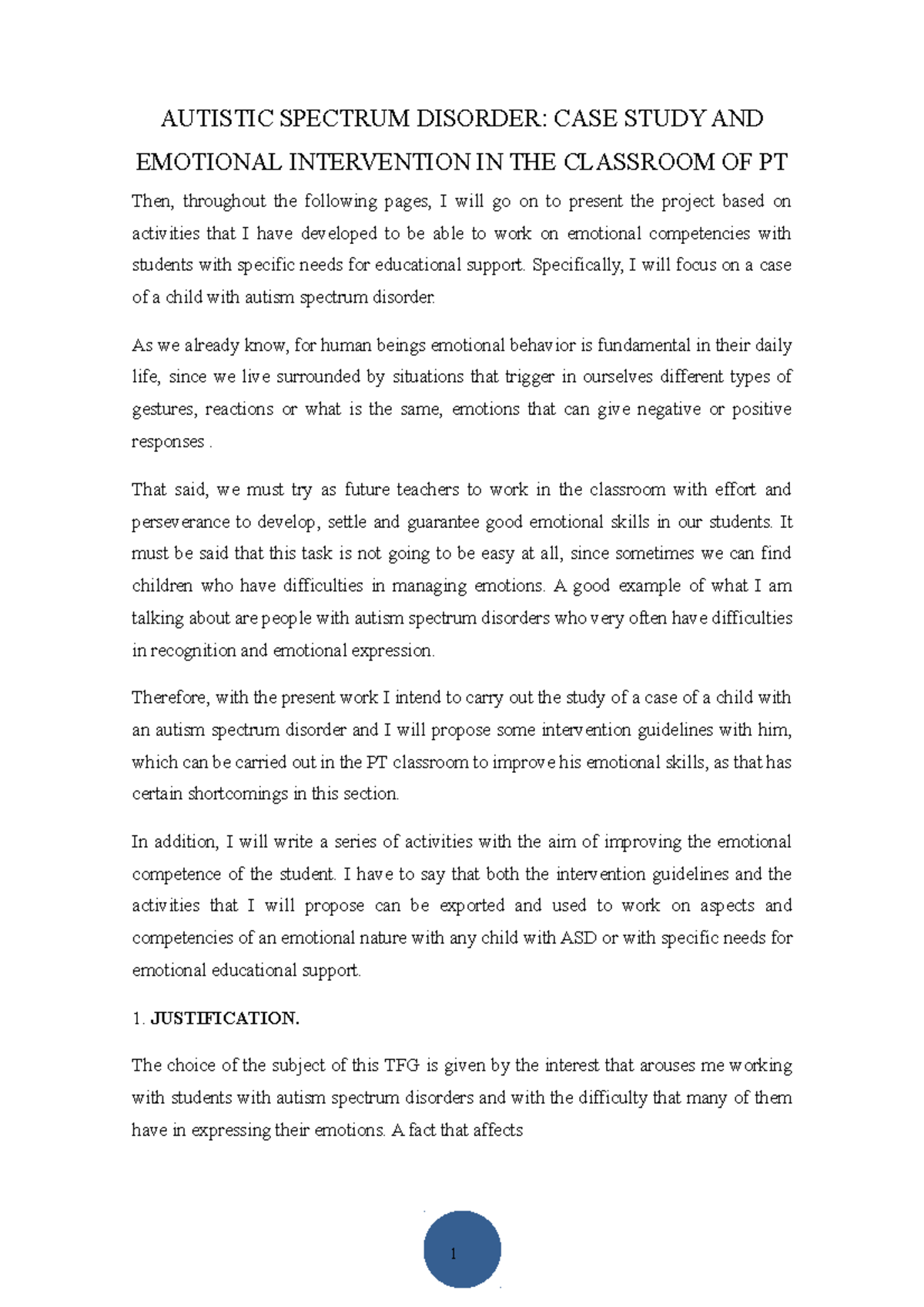 Autistic Spectrum Disorder CASE Study AND Emotional Intervention IN THE ...