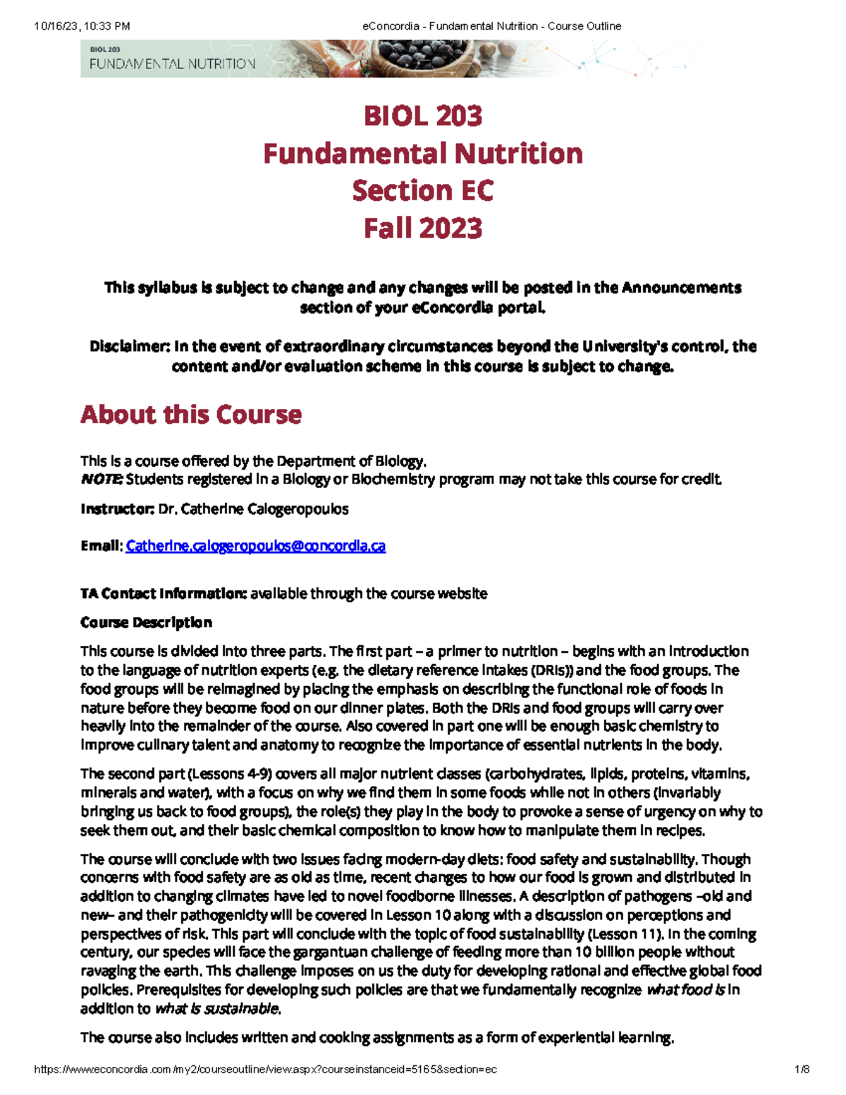 BIOL 203 - Course Outline - BIOL 203 Fundamental Nutrition Section EC ...