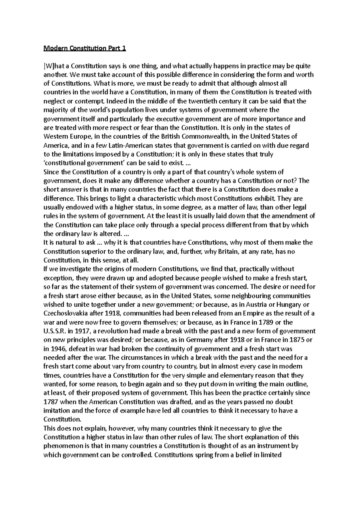 Modern Constitution Part 1 - We must take account of this possible ...