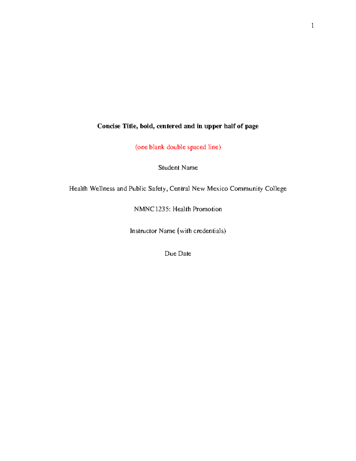 APA 7th Paper Example - Concise Title, bold, centered and in upper half ...