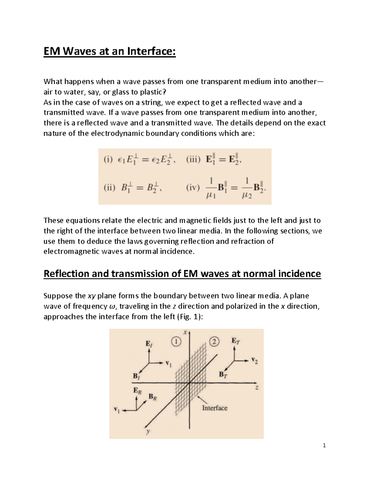Reflection and transmission of EM waves at normal incidence - EM Waves ...