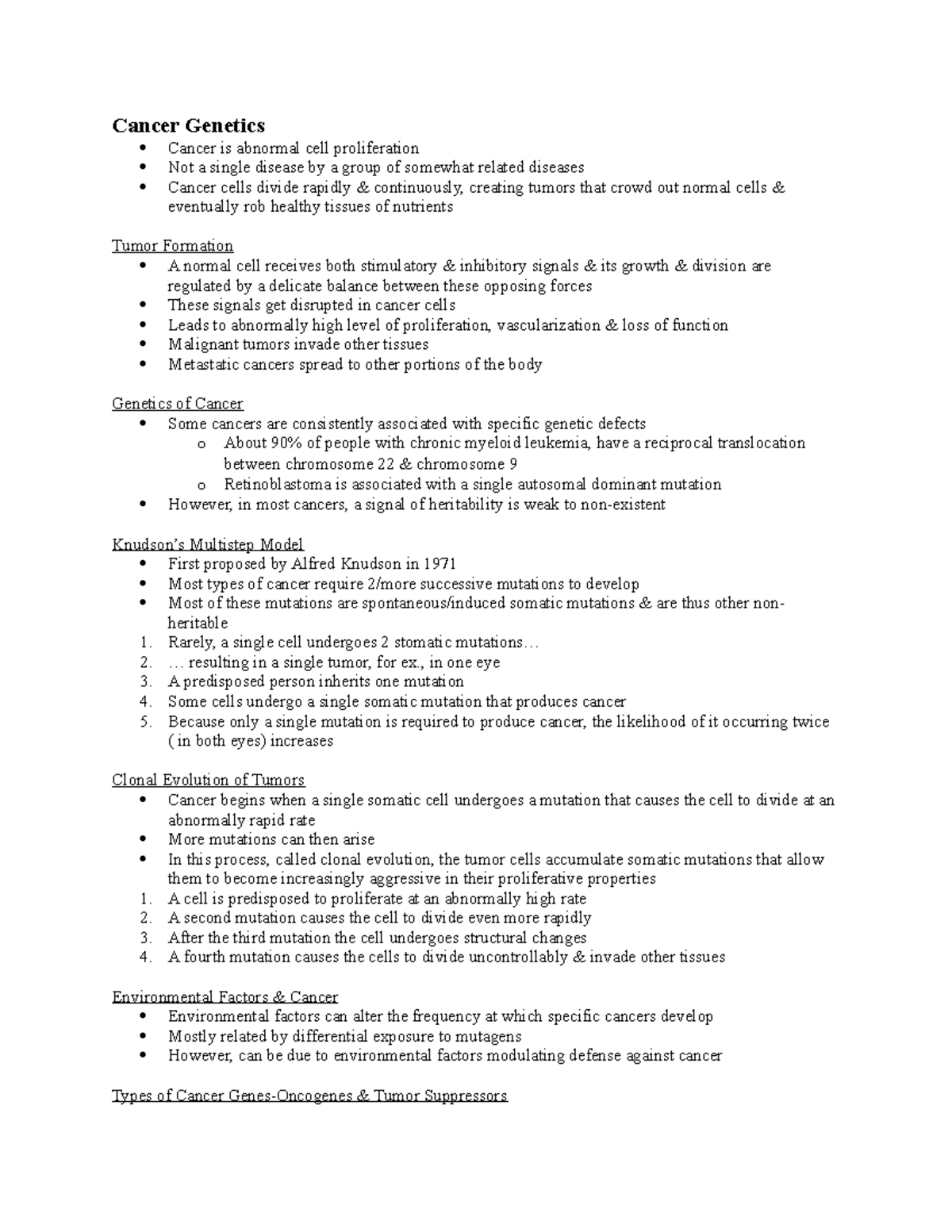 Cancer Genetics - Professor Matthew Tye - Cancer Genetics Cancer is ...