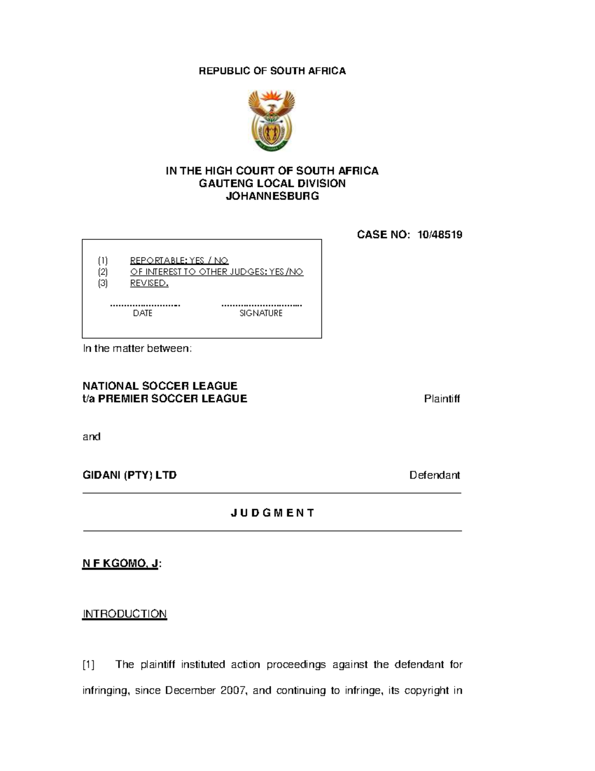 33 - Case law - REPUBLIC OF SOUTH AFRICA IN THE HIGH COURT OF SOUTH ...