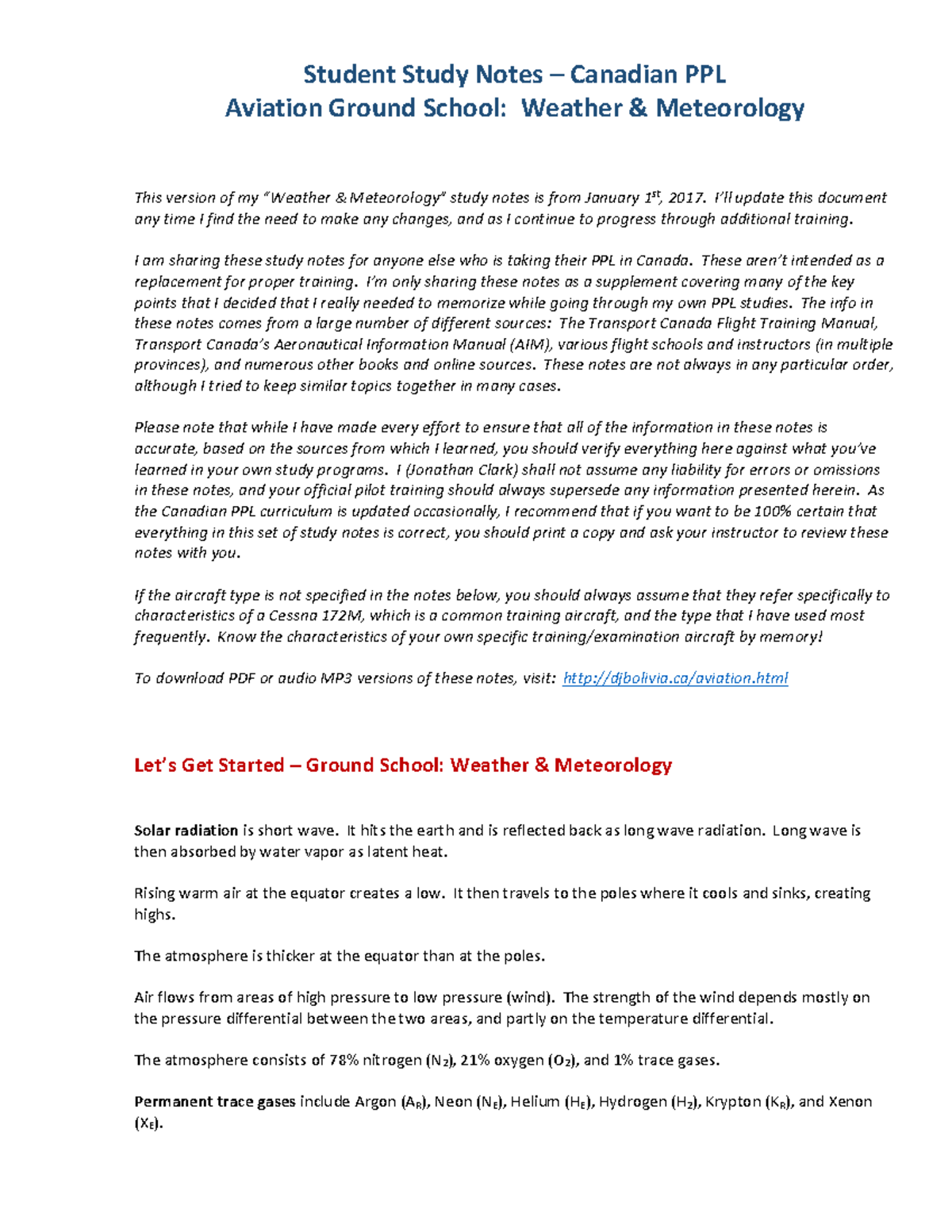 Study Notes Jonathan Clark Weather Meteorology - Student Study Notes ...