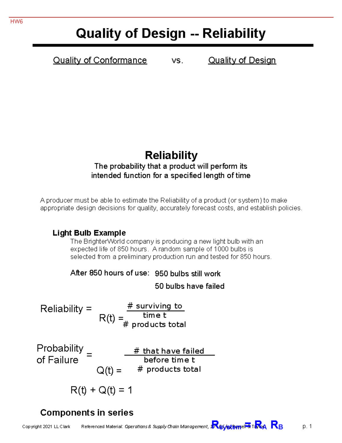 Reliability Formulas Formulas Formulas Formulas Formulas Formulas