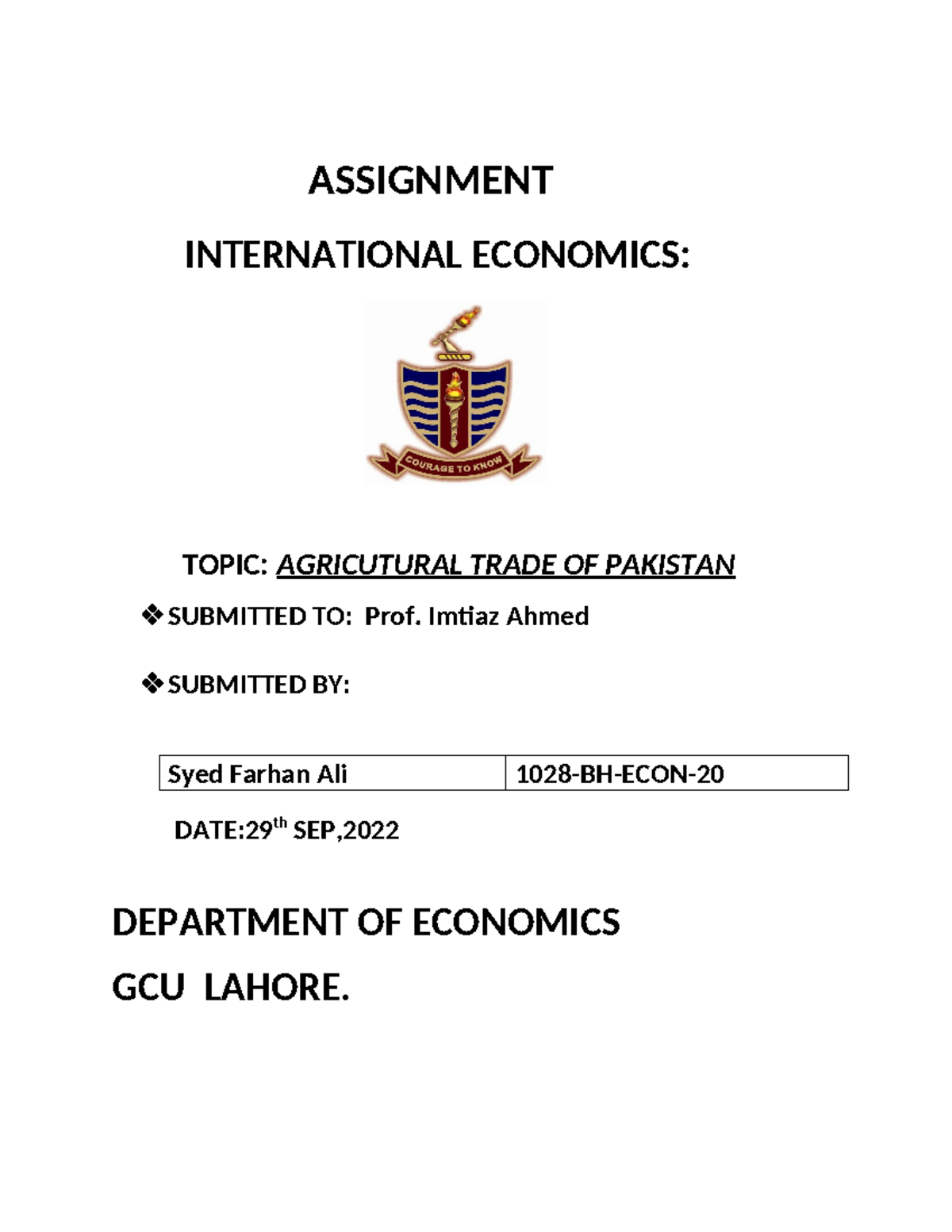Assignment Agricultural trade of Pakistan - ASSIGNMENT INTERNATIONAL ...