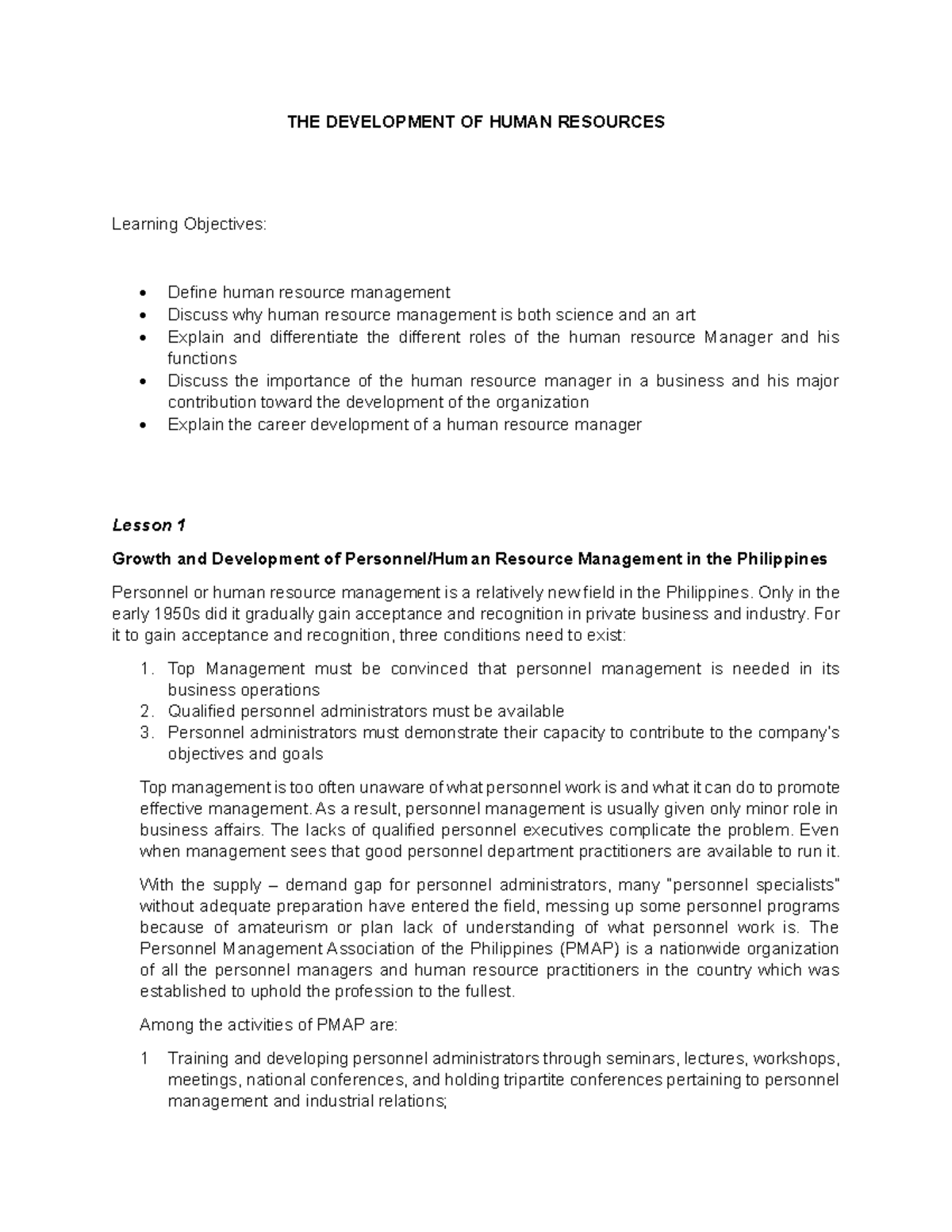 THE Development OF Human Resources - THE DEVELOPMENT OF HUMAN RESOURCES ...