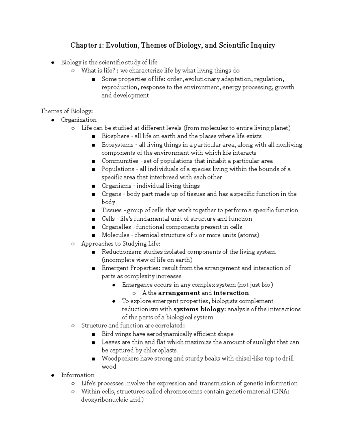 Chapter 1 Evolution, Themes of Biology, and Scientific Inquiry ...