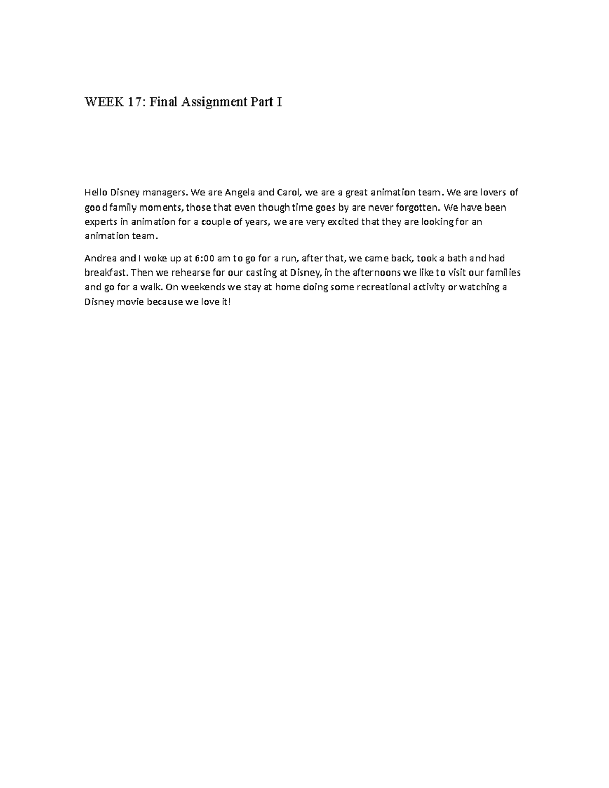 WEEK 17: Final Assignment Part I - We are Angela and Carol, we are a great animation team. We ...