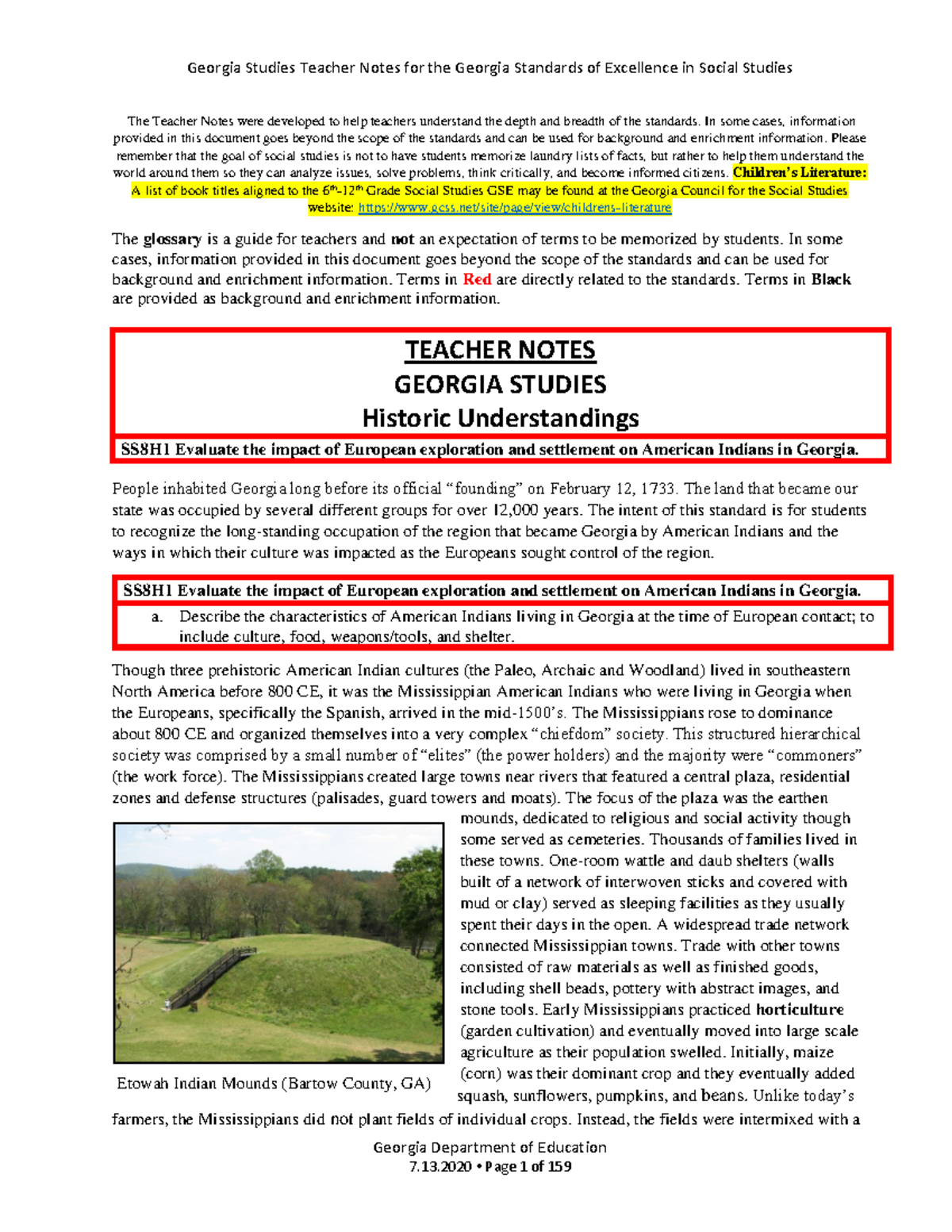 Social Studies 8th Grade Teacher Notes - Georgia Department of ...