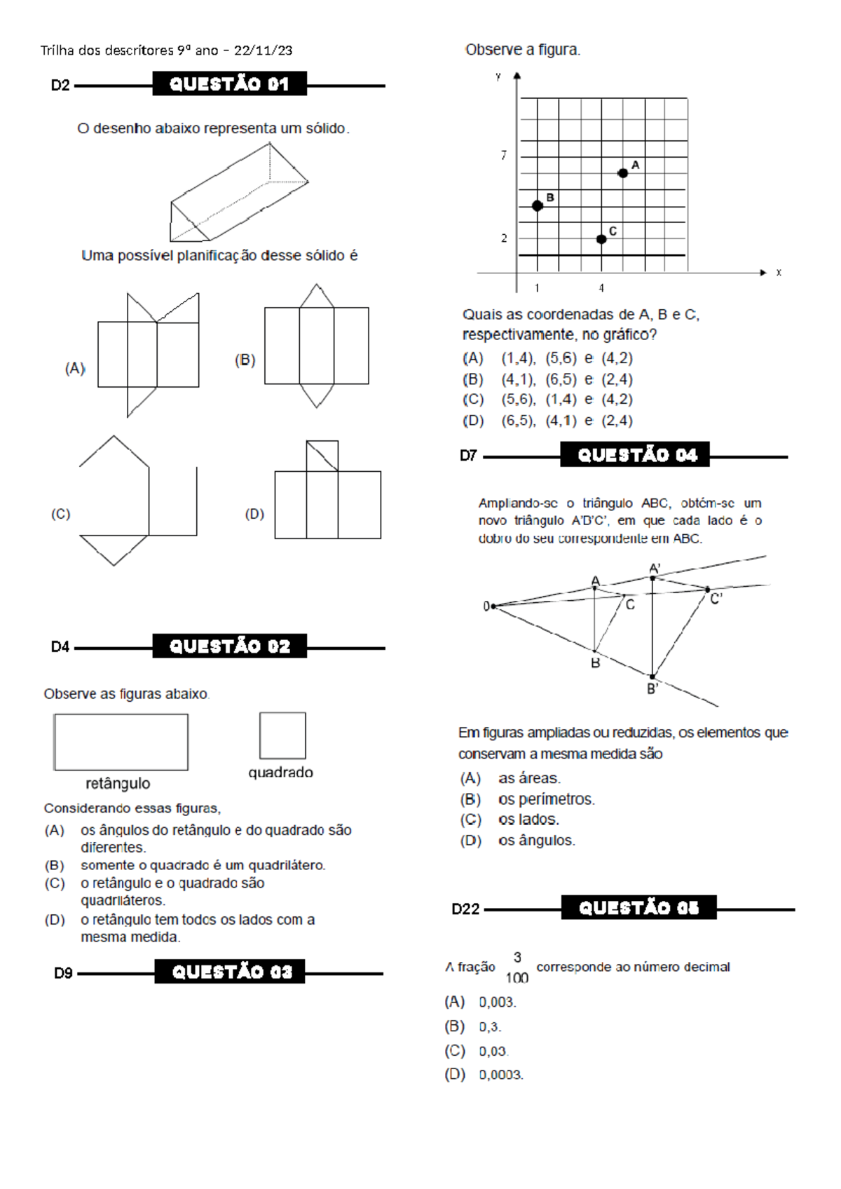 Trilha dos descritores 9º ano 22-11 - Matemática - Studocu