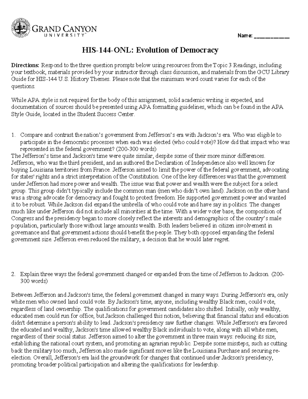 HIS-144-RS-Evolution of Democracy Worksheet-completed - Name ...