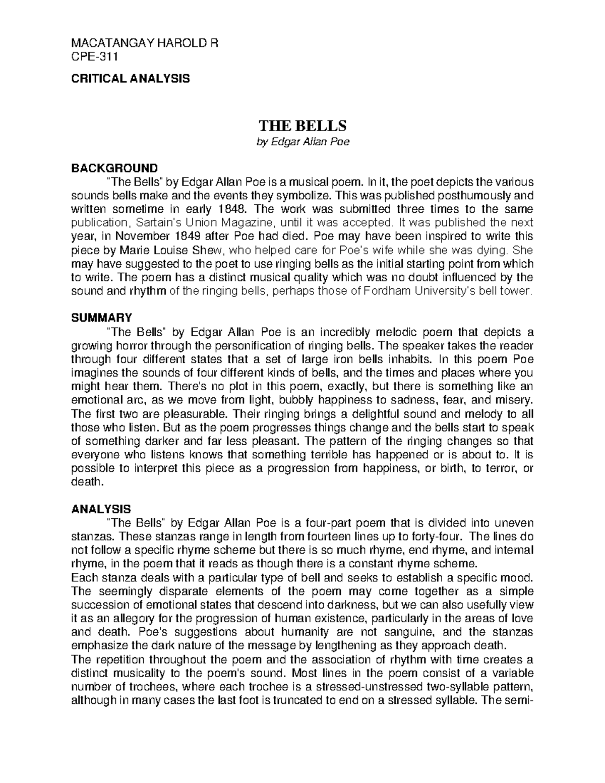 American Literature - hjv v - MACATANGAY HAROLD R CPE- CRITICAL ...