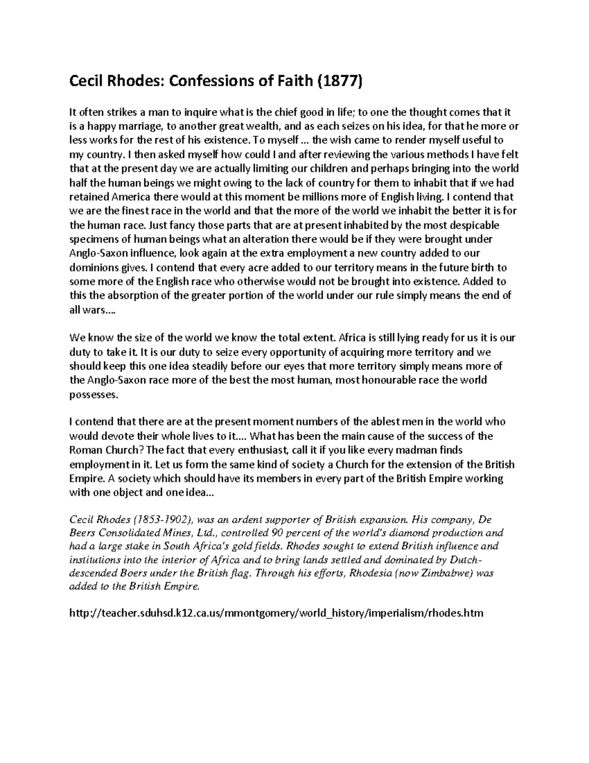 Cecil Rhodes - Confessions of Faith - Cecil Rhodes: Confessions of ...