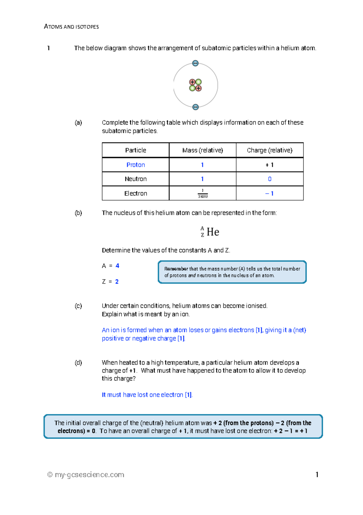 Atoms and isotopes mark scheme - ATOMS AND ISOTOPES © my-gcsescience 1 ...