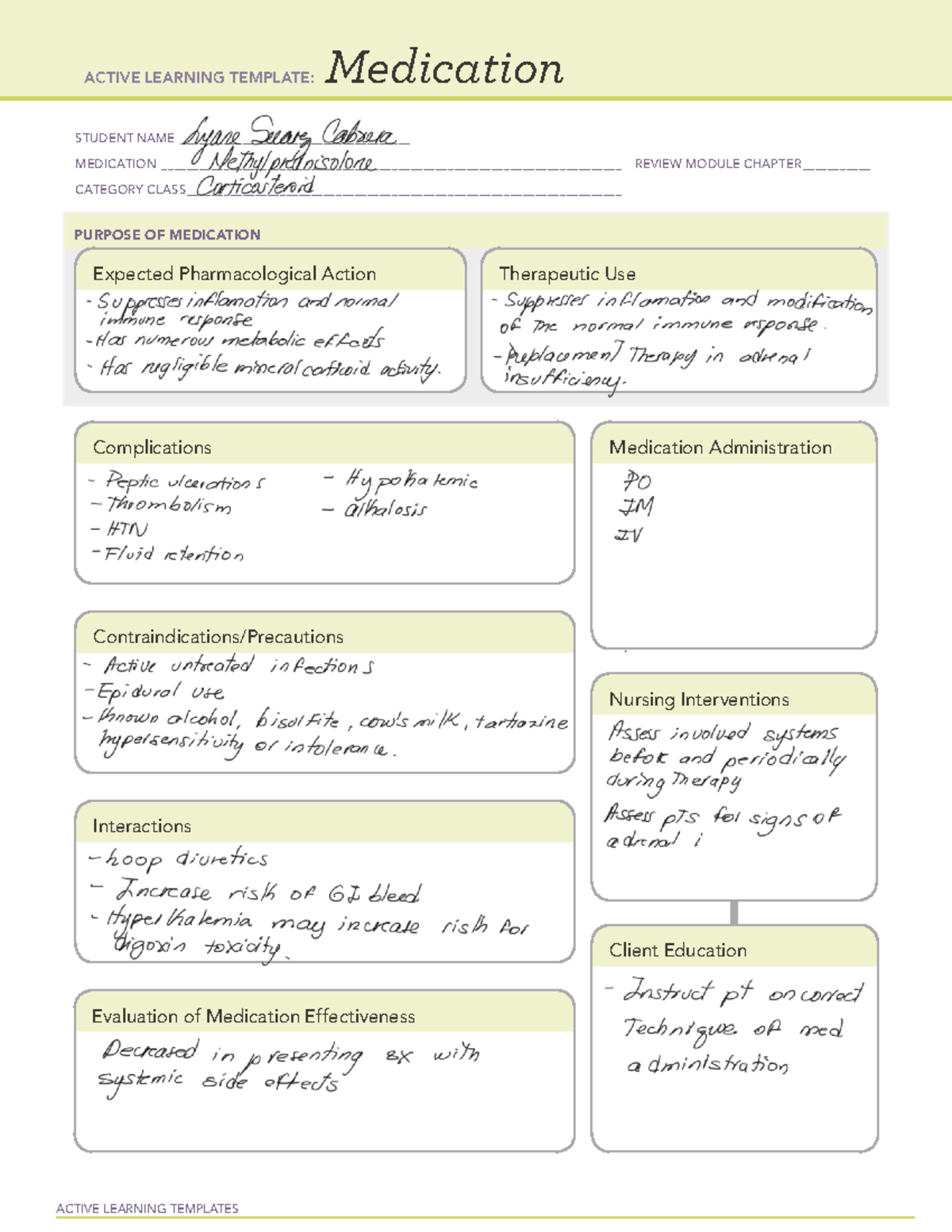 ATI REMEDIATION - ACTIVE LEARNING TEMPLATES Medication STUDENT NAME ...